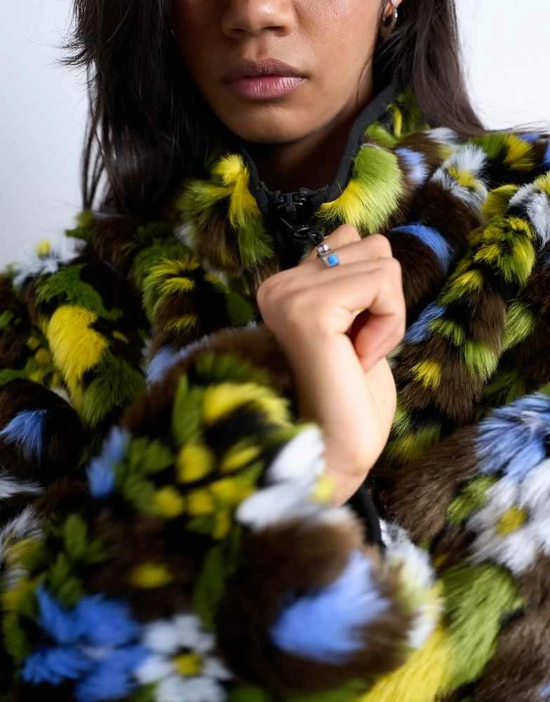 Topshop Topshop faux fur floral bomber jacket in multi - Jackets - Free ...