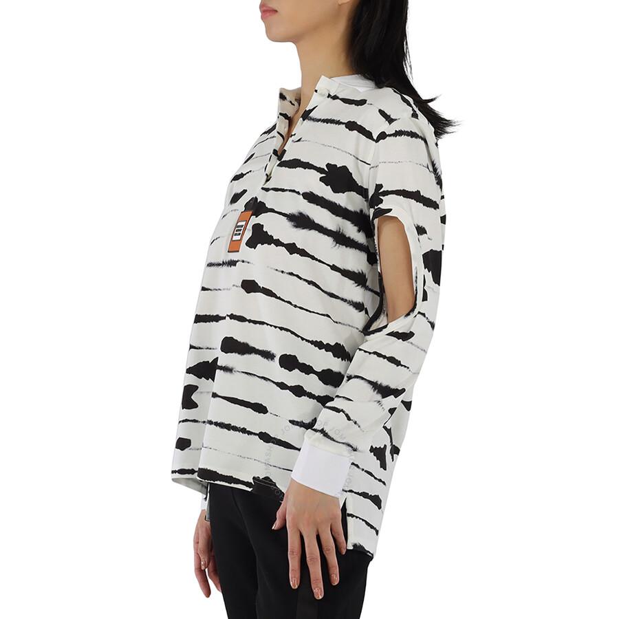 Burberry Ladies Monochrome Watercolor Printed Cotton Polo Shirt Silver Tone Women s Tops Free Shipping BeyondStyle