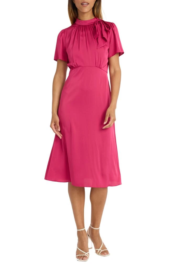 Maggy London Tie Neck Short Sleeve Charmeuse Midi Dress - Dresses ...