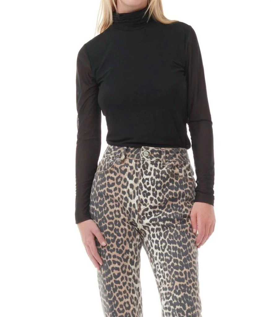 Ganni Solid Mesh Long Sleeve Rollneck Top In Black Shirts Free