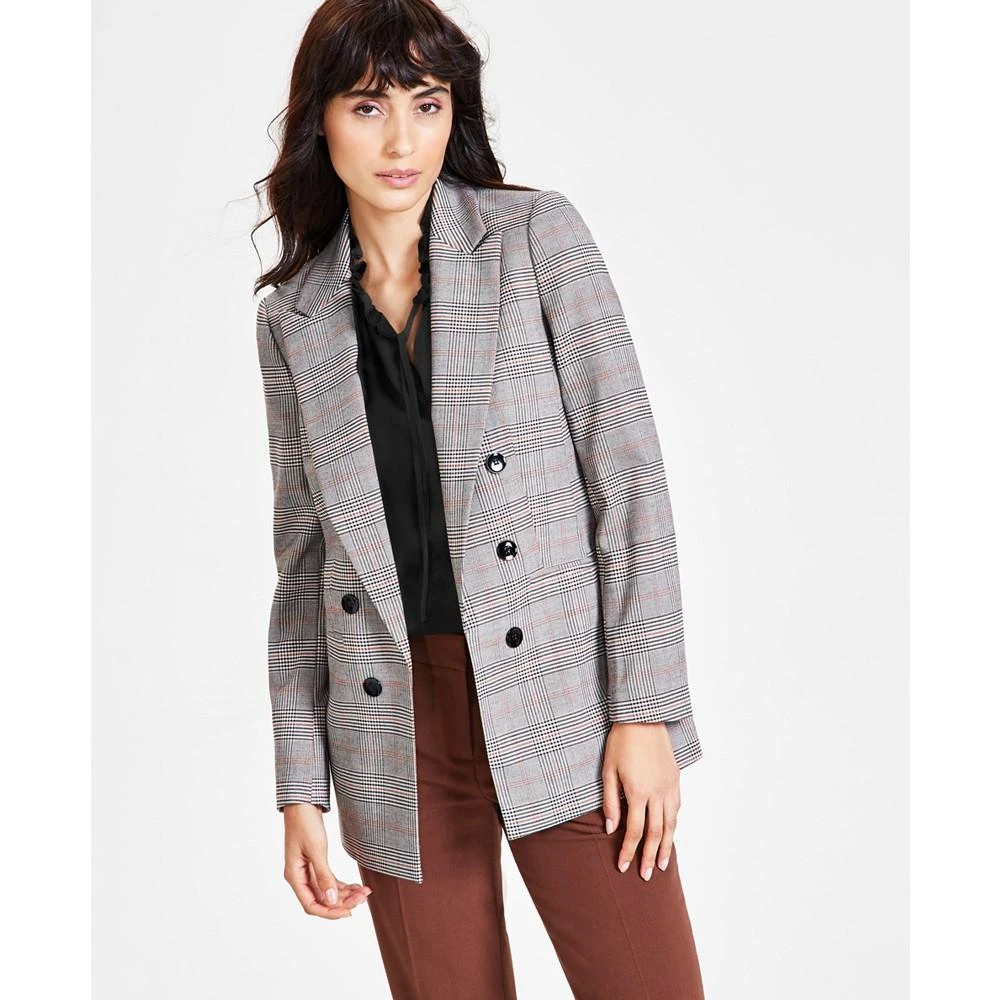 Bar III Women's Mini Check Open-Front Faux Double-Breasted Jacket ...