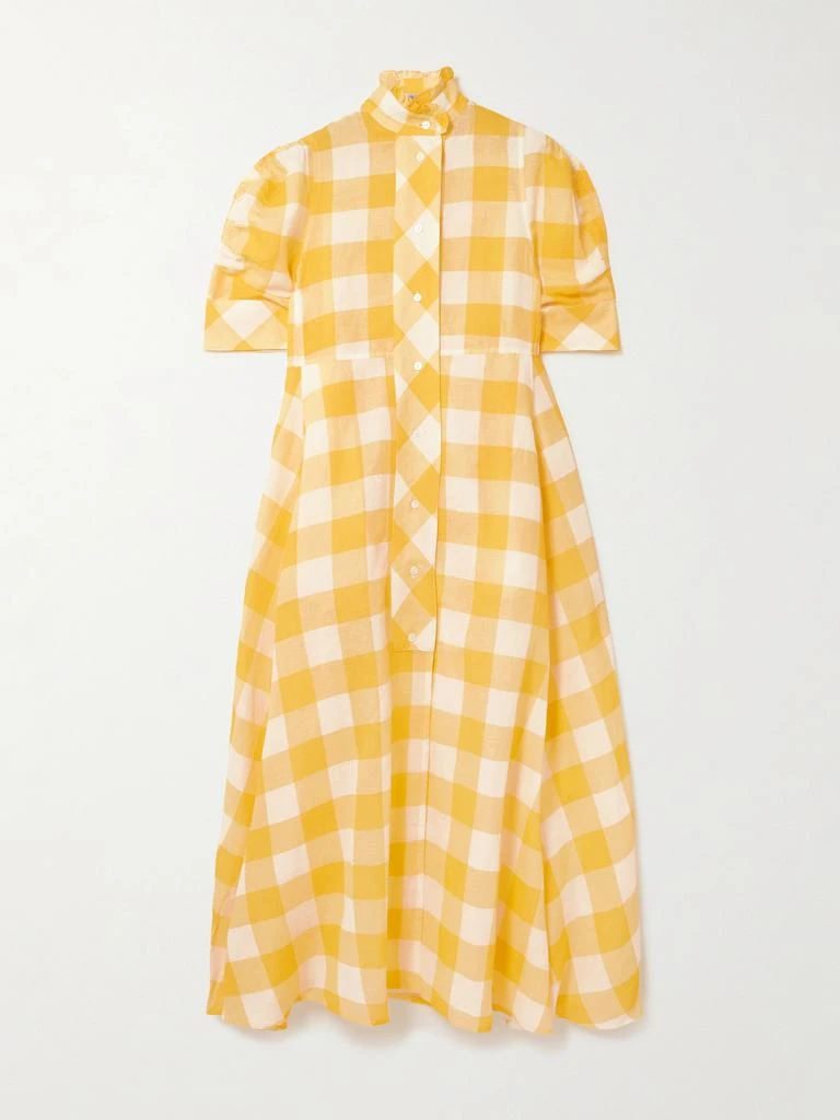 Shop Venetia Ruffled Gingham Linen And Cotton Blend Midi Dress On Sale
