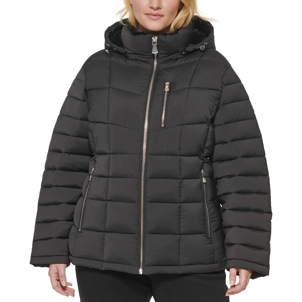 Calvin Klein Women's Plus Size Faux-Fur-Trim Hooded Puffer Coat, Created for Macy's - Coats ...