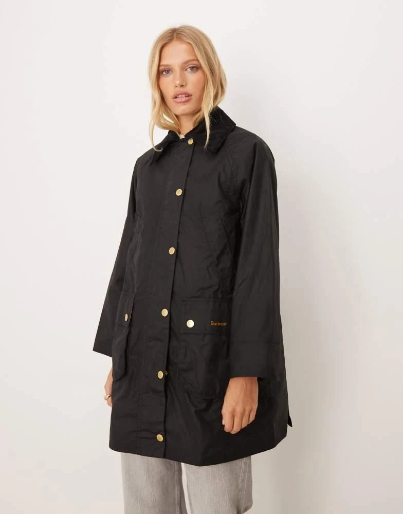 Barbour Long Beadnell wax jacket in black/classic – On Sale Now with Up ...