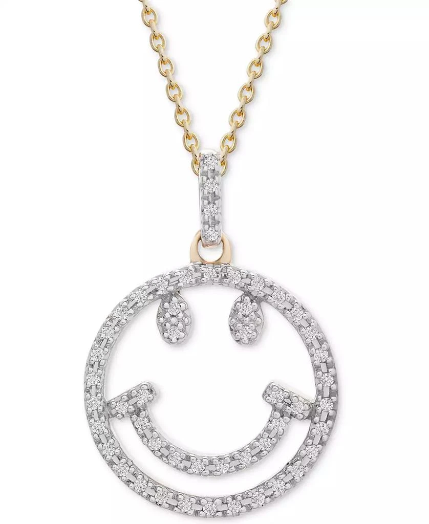 Wrapped Diamond Smiley Face 18" Pendant Necklace (1/10 ct. t.w.) in 10k ...