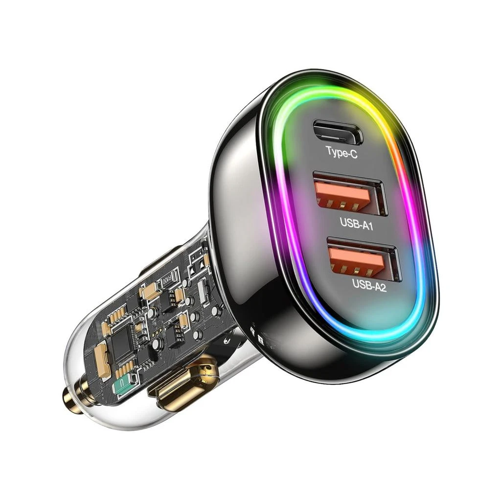 3-Port Fast Charge Car Charger with Colorful Light - 90W, QC3.0, PD3.0 ...