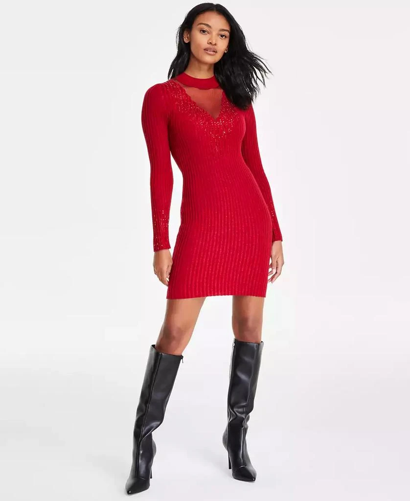 GUESS Women's Alice Rhinestone-Trim Sweater Dress - Free Shipping ...