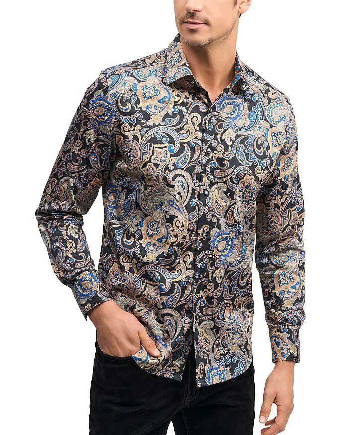 Fitzgerald Cotton Stretch Satin Printed Classic Fit Button Down Shirt ...