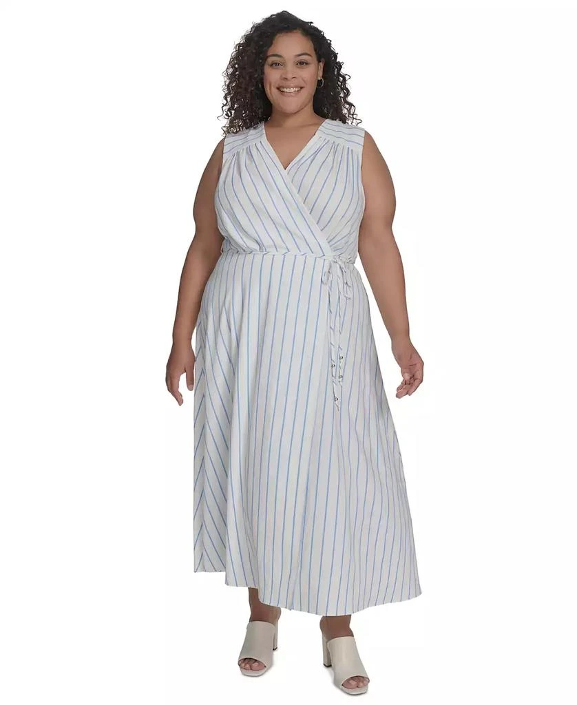 Calvin Klein Plus Size Striped Faux-Wrap Maxi Dress - Dresses & Skirts - Free Shipping - BeyondStyle