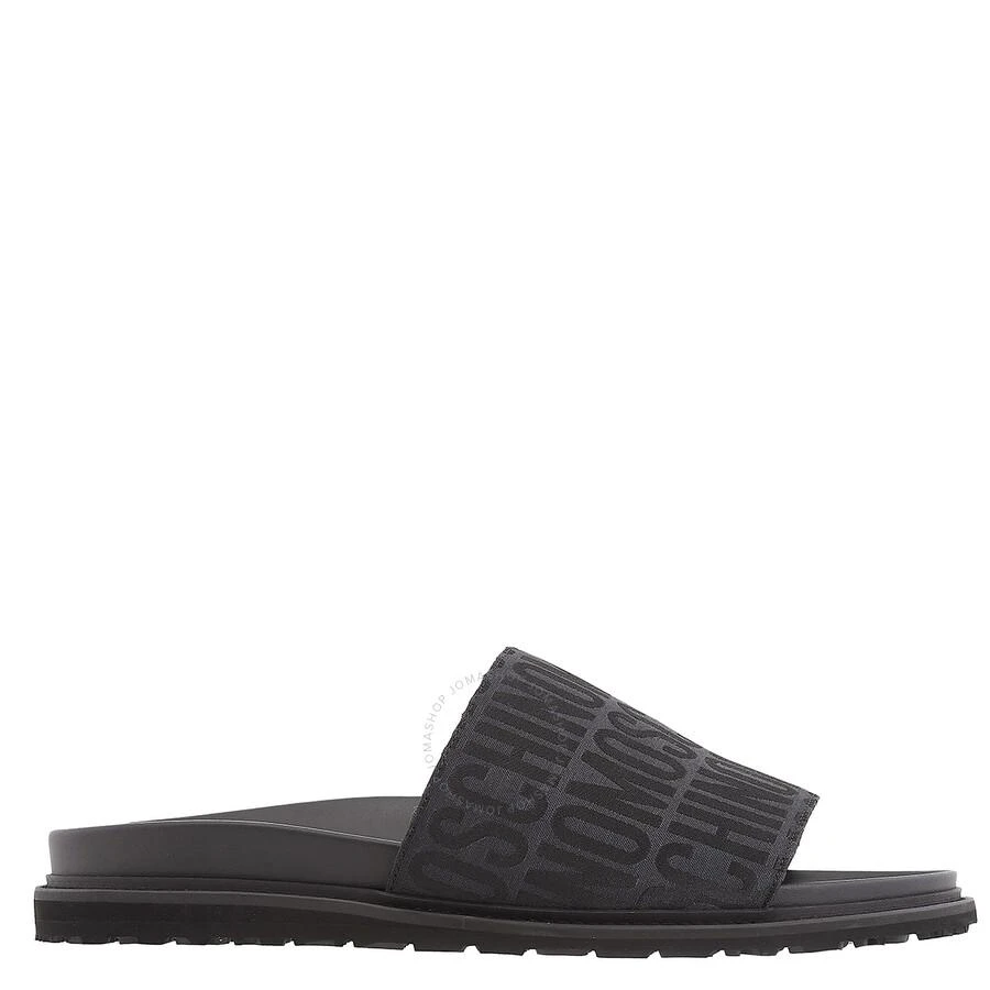 Moschino Black All-Over Logo Slide Sandals - Sandals - BeyondStyle
