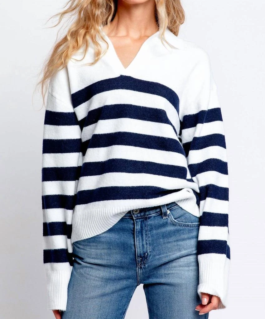Michael Stars Finley Johnny Stripe Sweater In Chalk/nocturnal Stripe ...