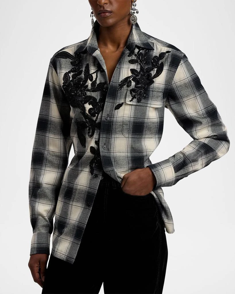 Shop Leeann Embroidered Plaid Flannel Shirt on Sale at BeyondStyle ...