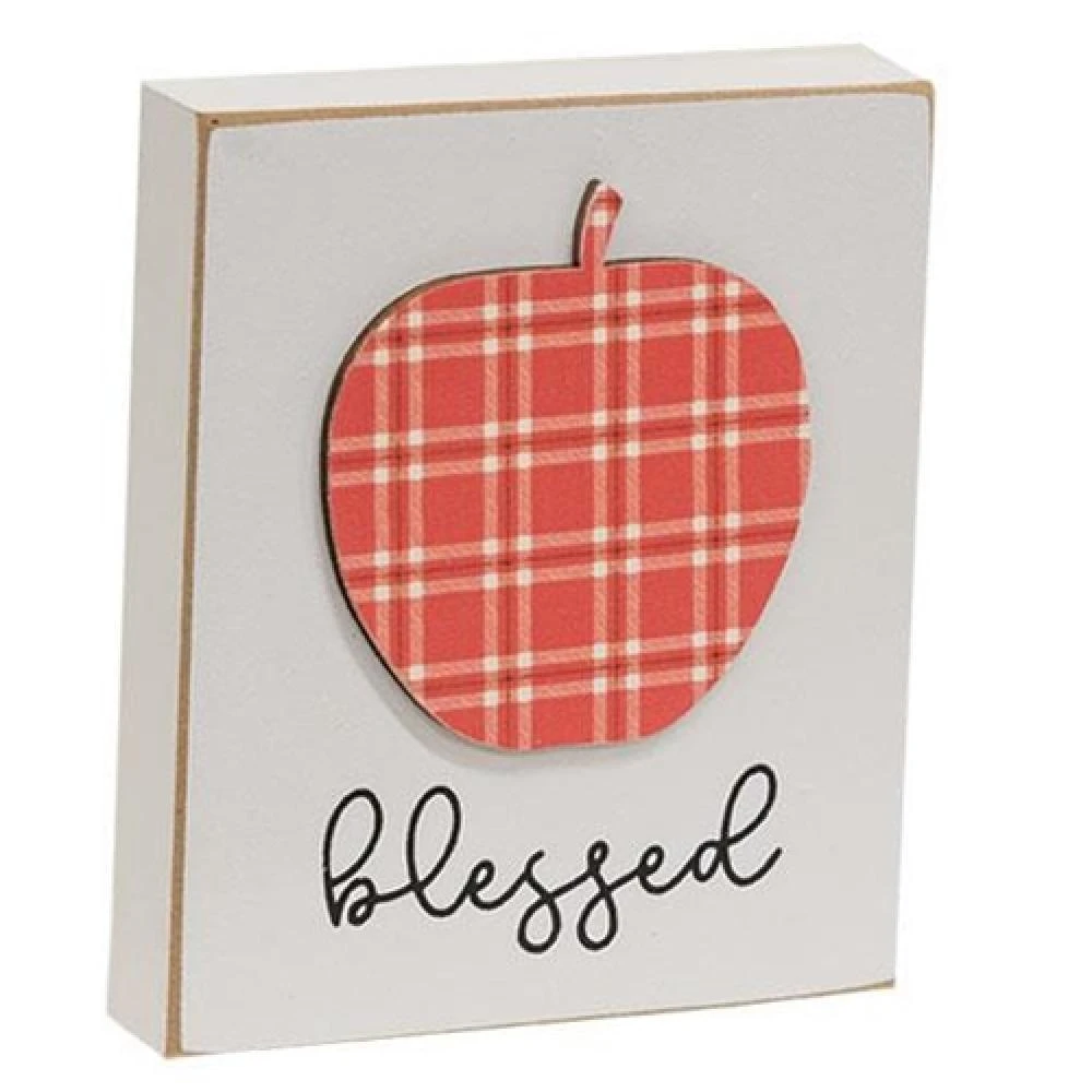 Shop Blessed Plaid Apple Wood Block on Sale at BeyondStyle – Get 64% ...