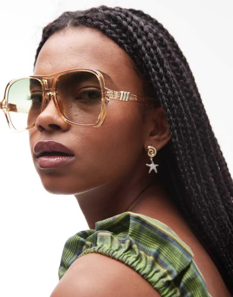 Le Specs Le Specs fortune teller oversized aviator sunglasses in sand ...