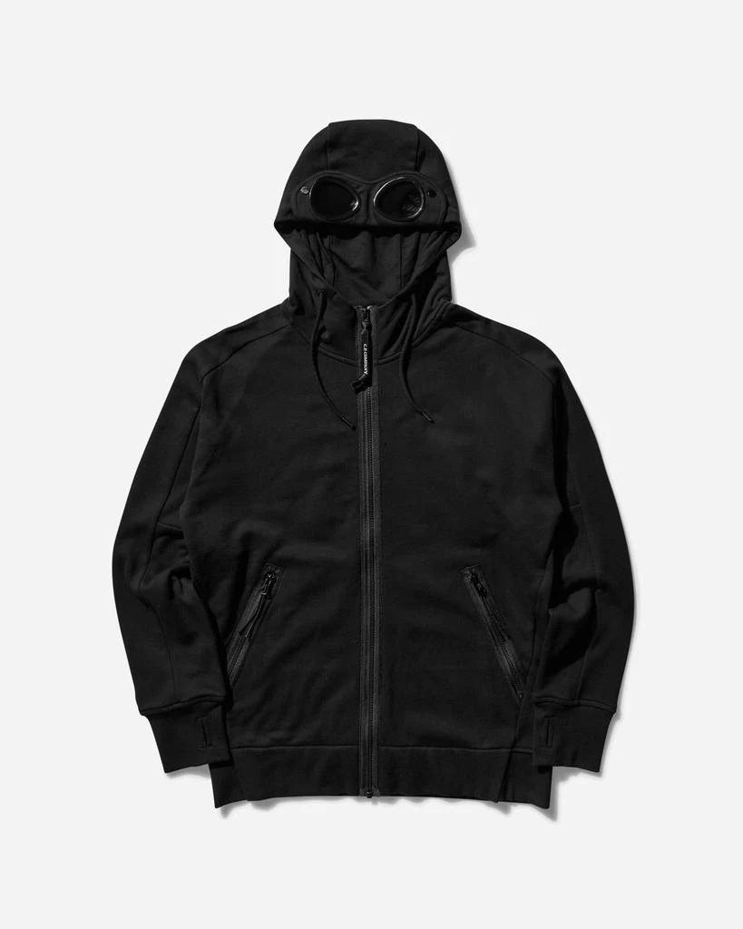 C.P. Company Men's Diagonal Raised Fleece Goggle Zipped Hoodie Black - Tops - BeyondStyle