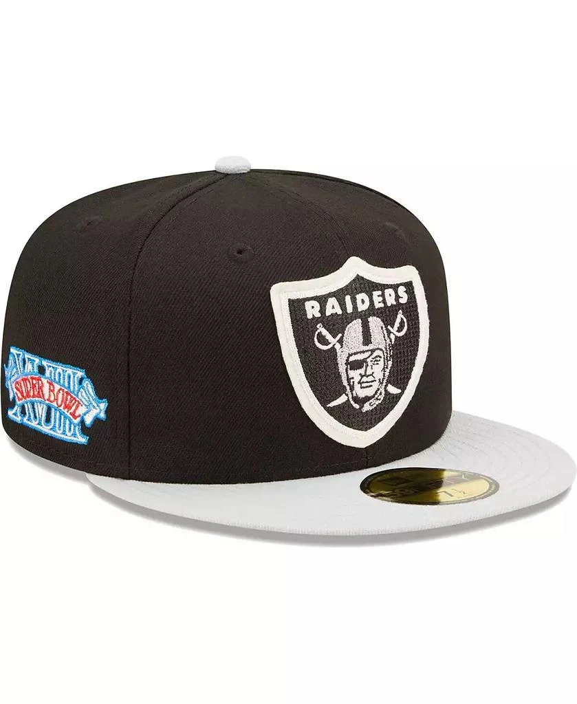 New Era Men's Black, Silver Las Vegas Raiders Super Bowl XVIII Letterman 59FIFTY Fitted Hat ...