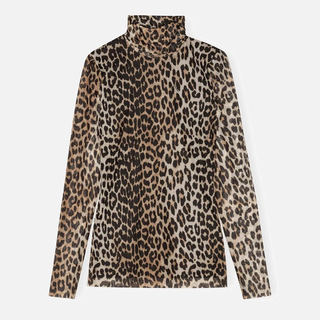 Ganni Leopard-Print Mesh Turtleneck Top - BeyondStyle
