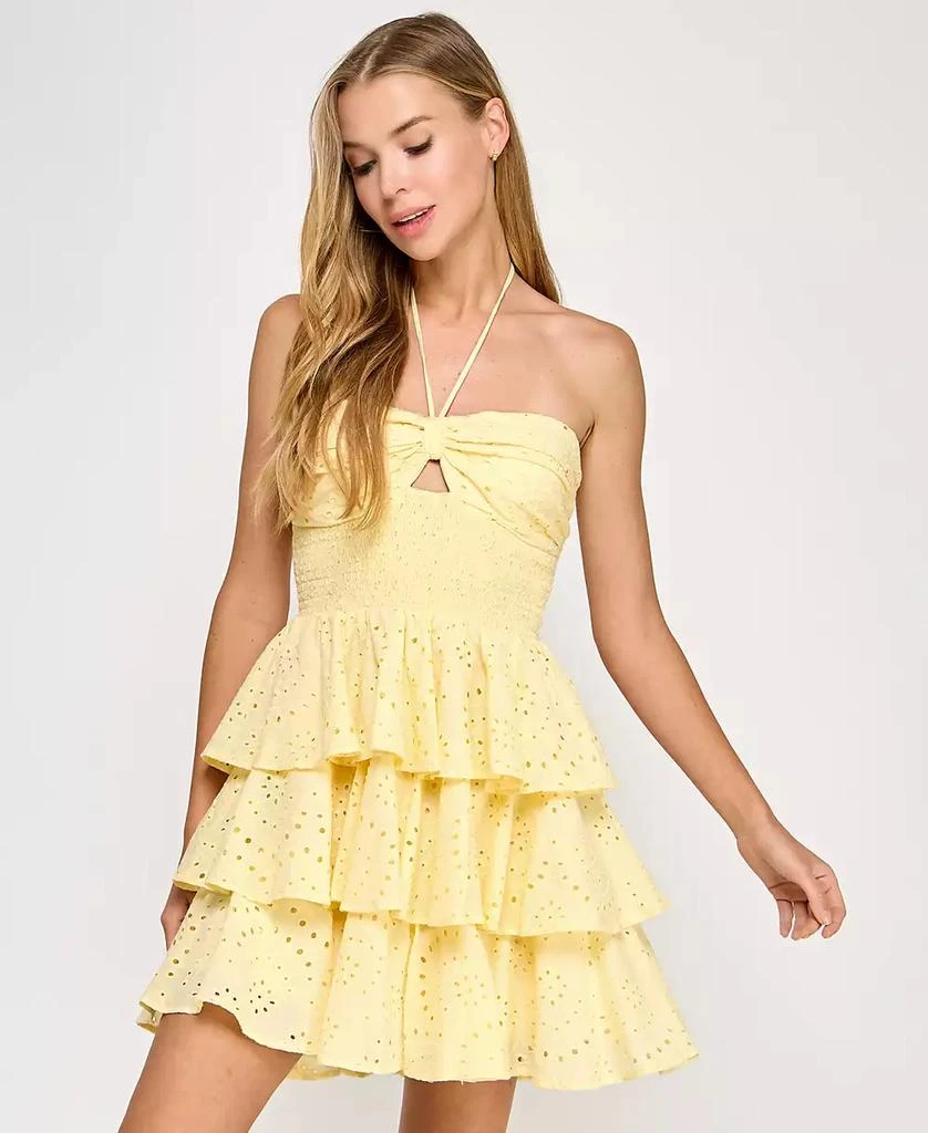 KATIA RAE Juniors' Smocked Eyelet Halter Dress, Created for Macy's ...