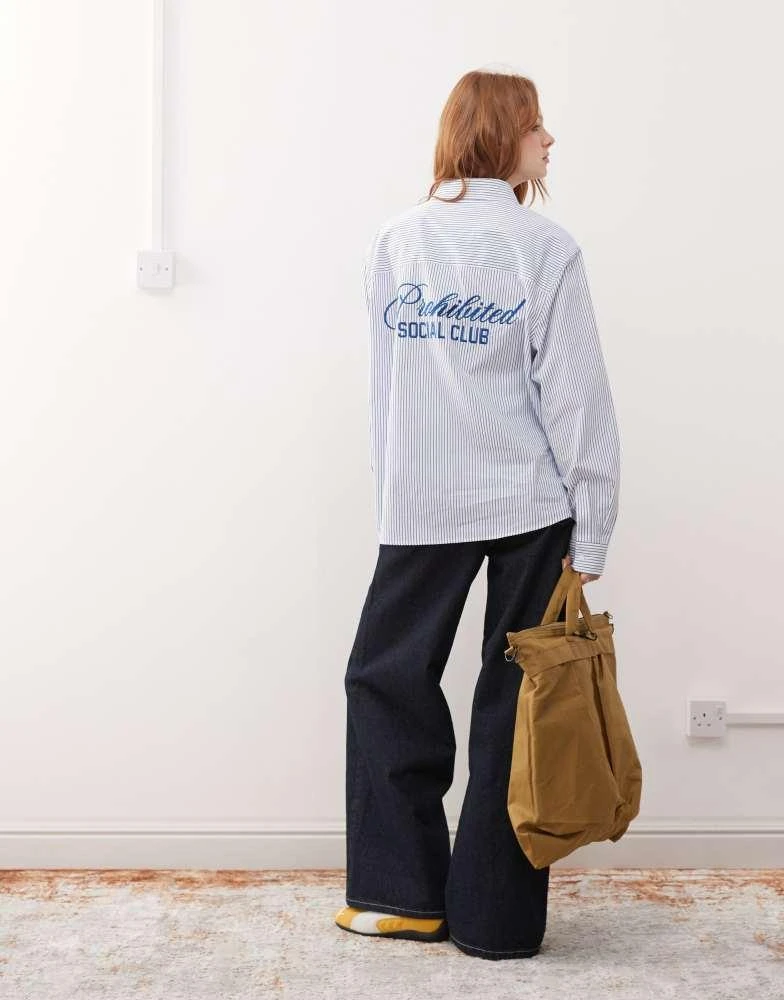 Prohibited Prohibited social club back print striped shirt in blue ...