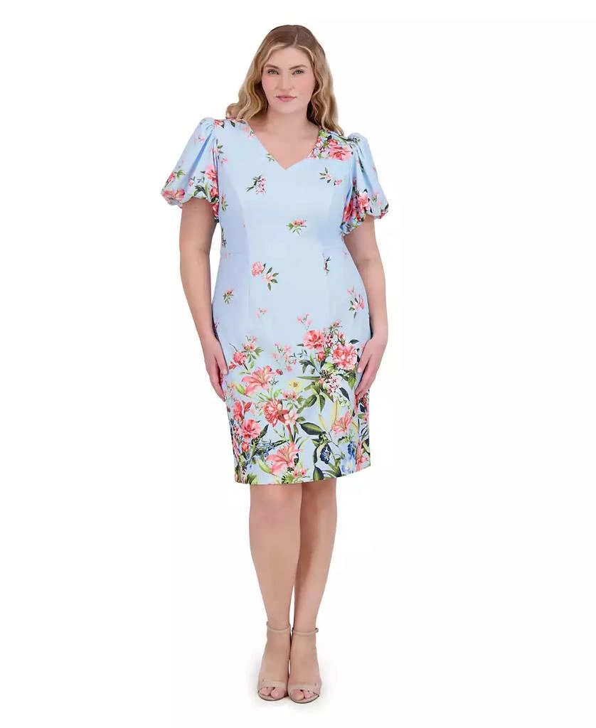 Eliza J Plus Size Printed V-Neck Puff-Sleeve Dress - Dresses & Skirts ...