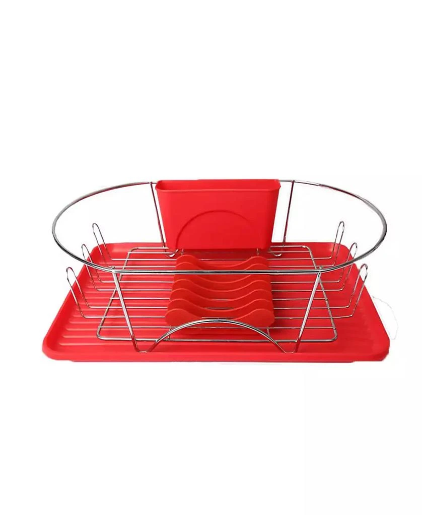 MegaChef 17 Inch Red and Silver Dish Rack with Detachable Utensil ...
