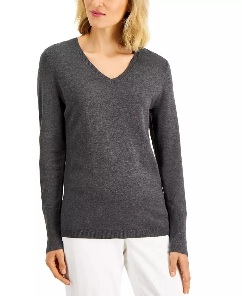 JM Collection Petite Rivet-Detail V-Neck Sweater, Created for Macy's ...