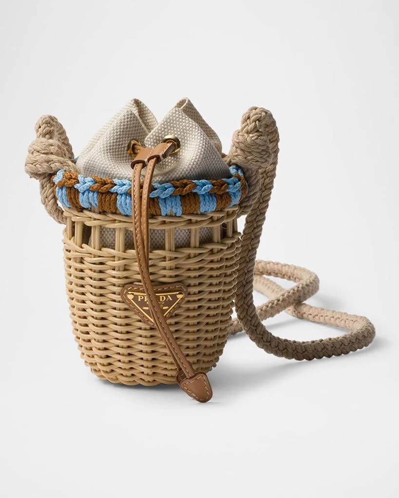 Prada Wicker and Linen-Blend Mini Bucket Bag - Shoulder Bags - Free ...