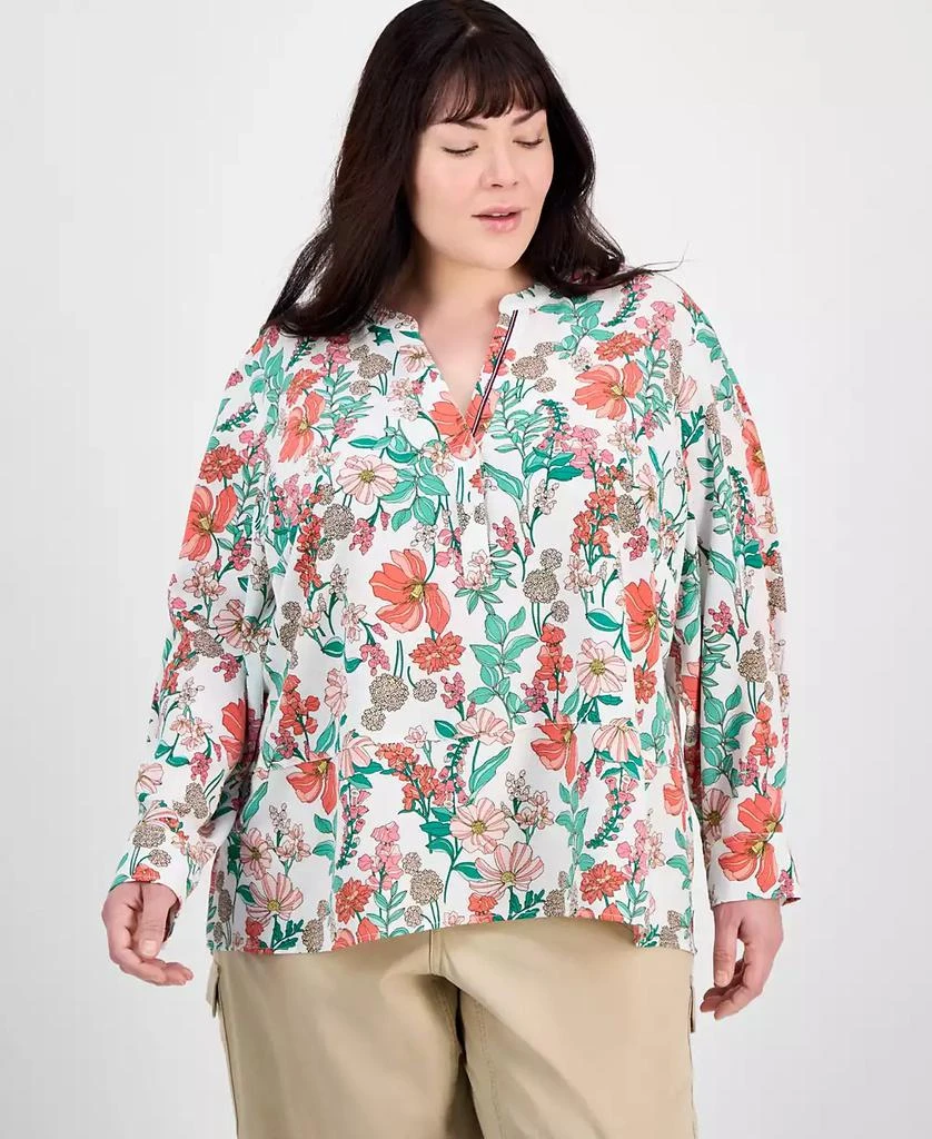 Tommy Hilfiger Plus Size Floral-Print Popover Tunic, Exclusively at Macy's - Shirts - Free ...