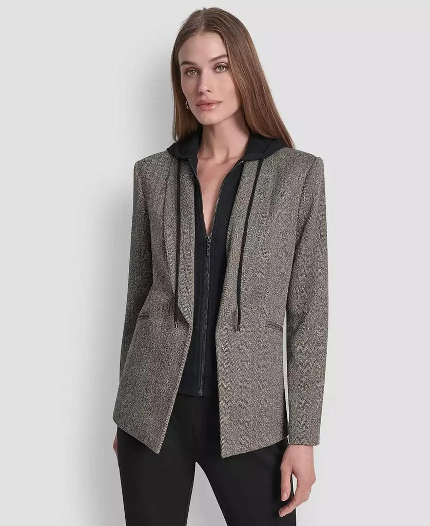 Women's Herringbone Pattern Blazer with Fleece Hoodie – On Sale Now ...