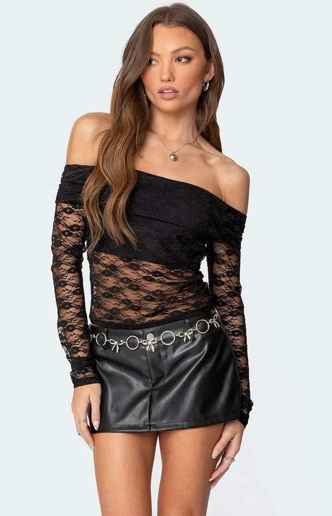 Edikted Elysia Fold Over Sheer Lace Top - Jeans - BeyondStyle
