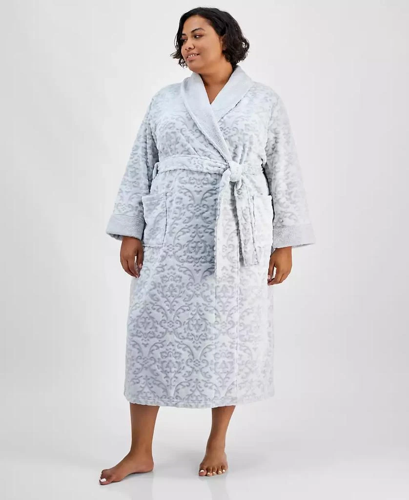 Charter Club Plus Size Long Embossed Plush Robe, Created for Macy's ...