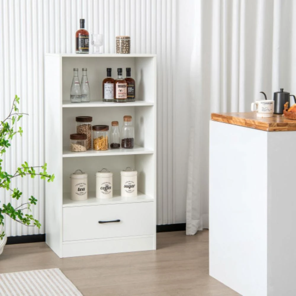 Hivvago 48 Inch Tall 4 Tiers Wood Bookcase with Drawer-White - Free ...