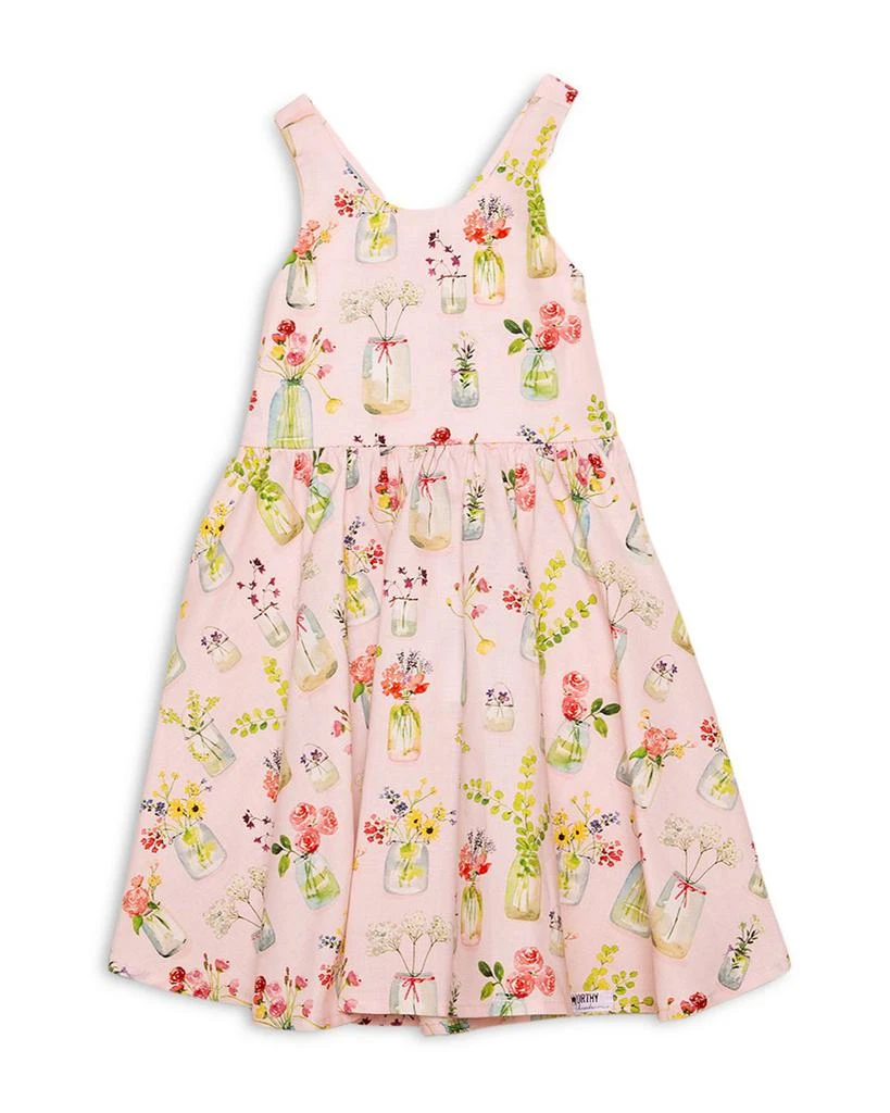 Worthy Threads Girls' Woven Cross Back Dress in Pink Plants - Little ...