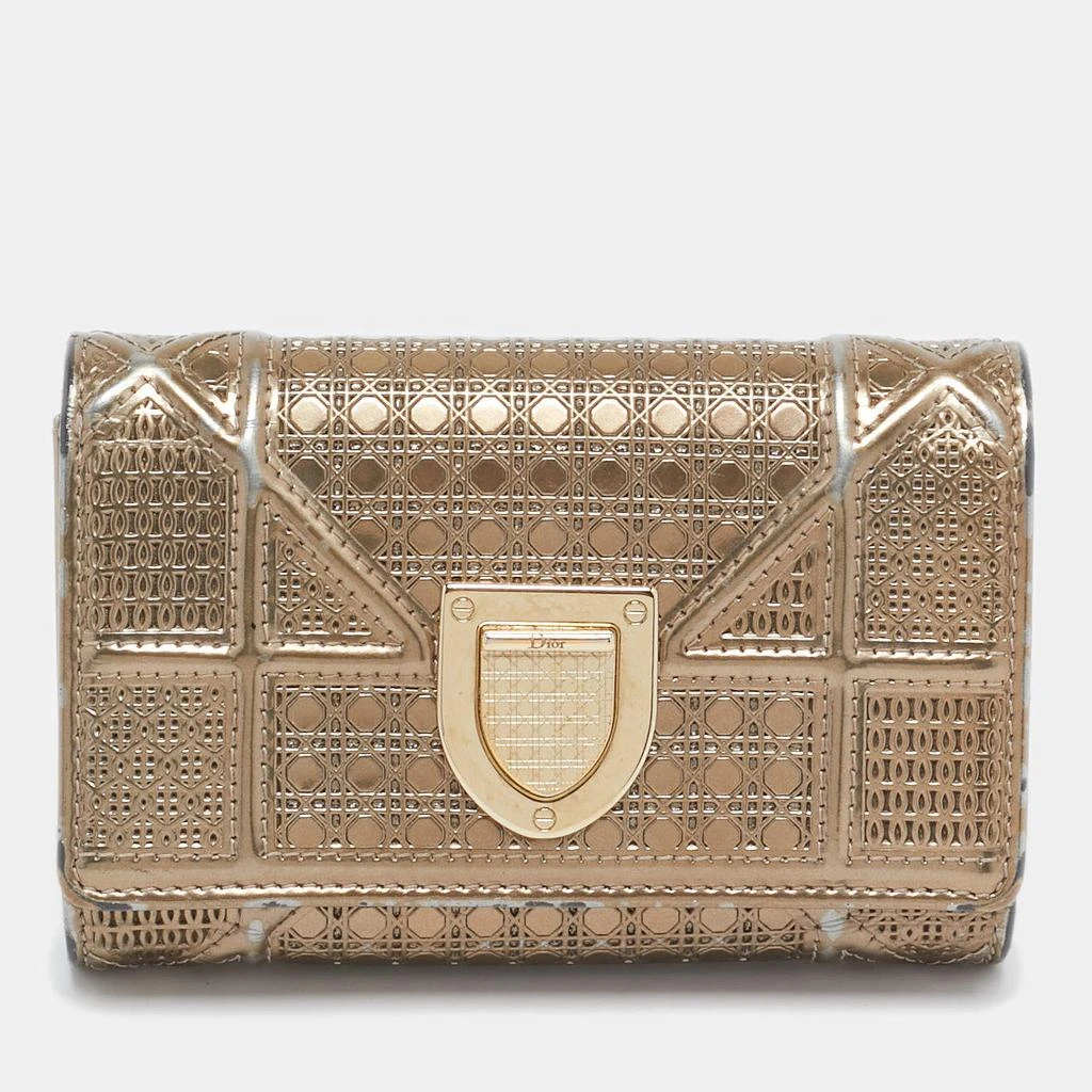 Dior Dior Gold Mircoannage Patent Leather Diorama Trifold Wallet ...