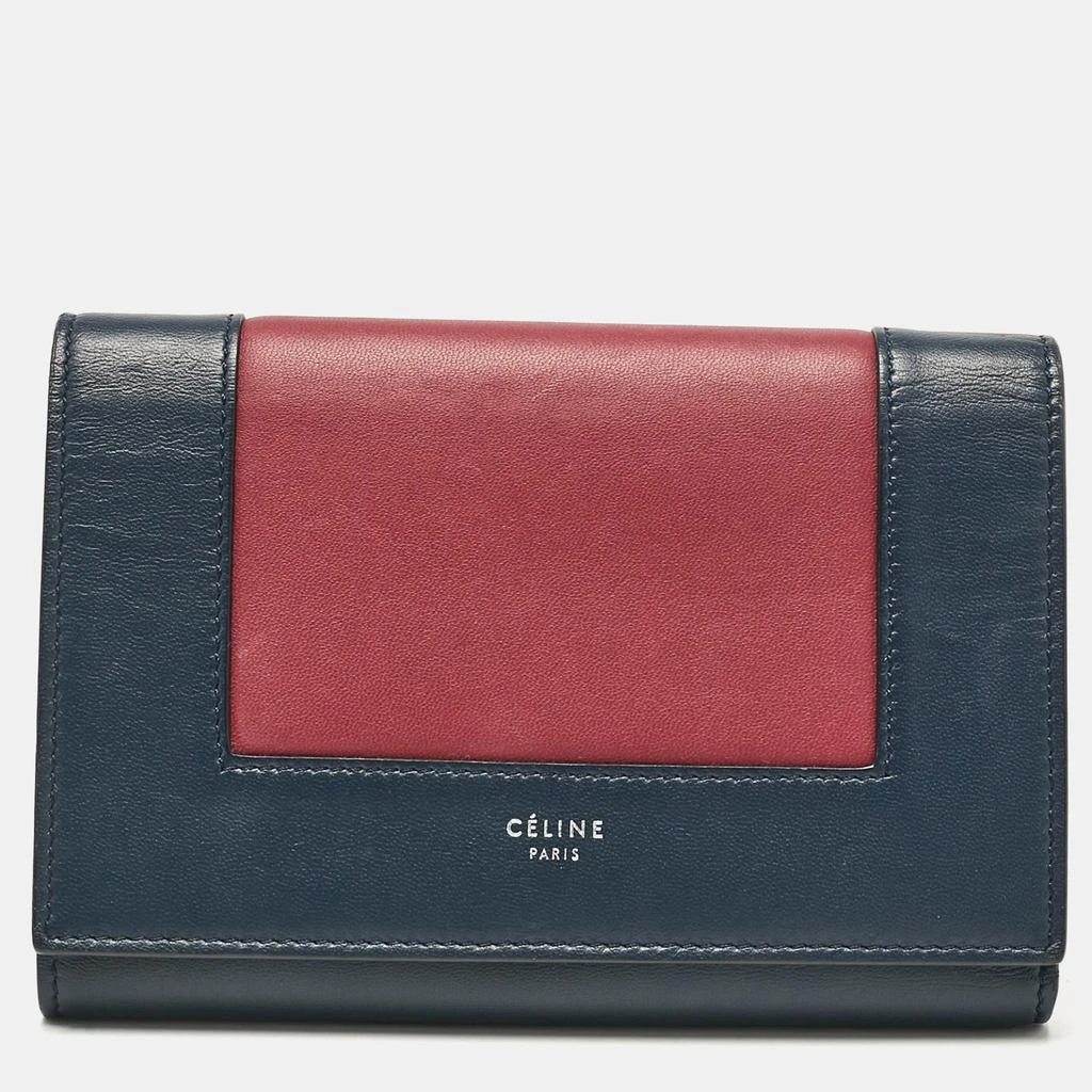 Celine Navy Blue/burgundy Leather Frame Trifold Wallet - Wallets - Free ...