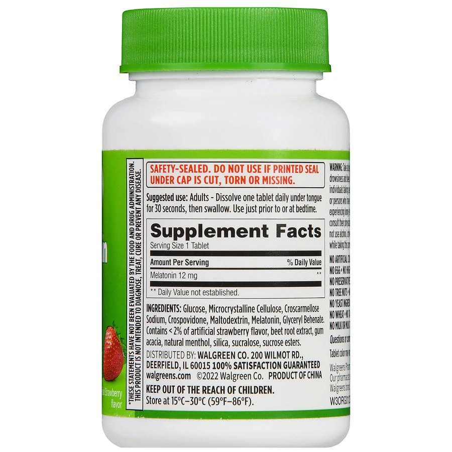 Walgreens Quick-Dissolve Melatonin 12 mg Tablets (120 days) Strawberry ...