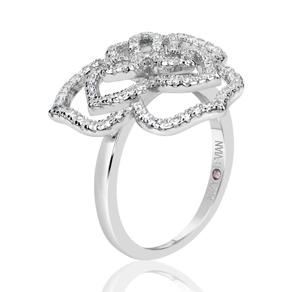 Suzy Levian Sterling Silver White Cubic Zirconia Wild Flower Ring white US 5 JEWELRY Free Shipping BeyondStyle