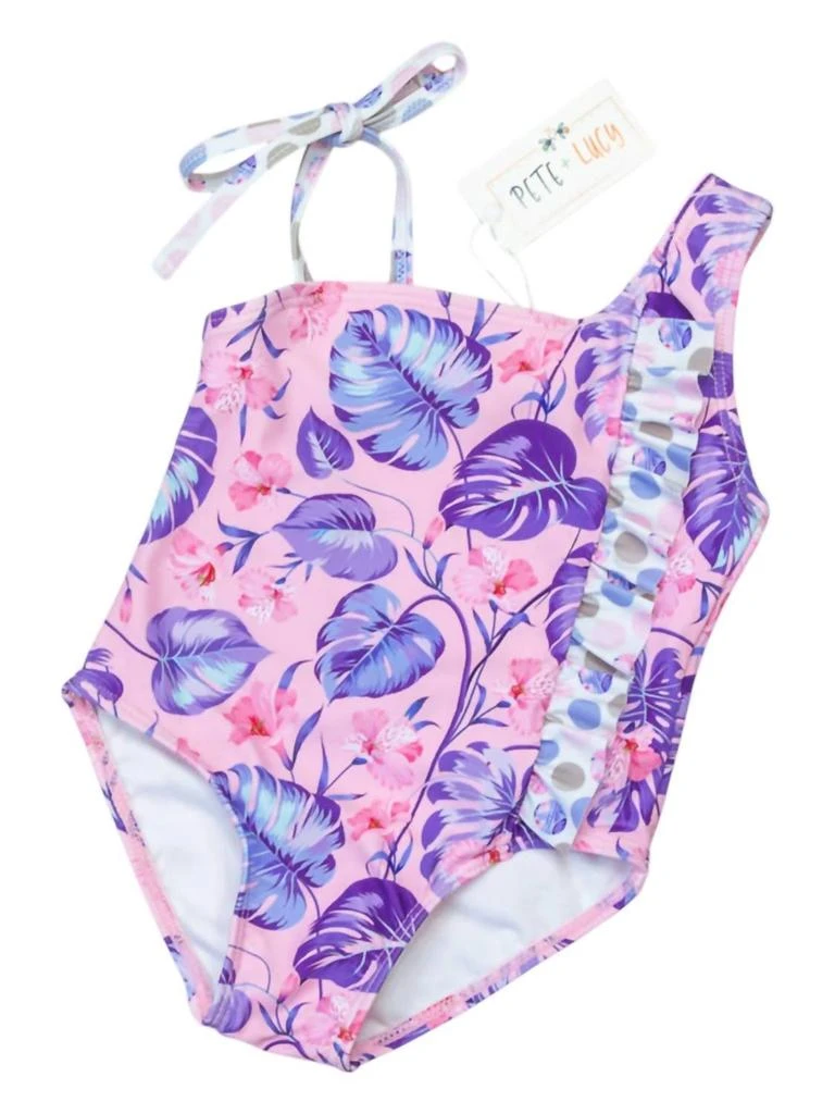 Pete + Lucy Girl's Tropical Swimsuit In Lilac - Swimwear - Free ...