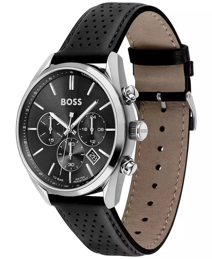 Hugo Boss Men's Chronograph Champion Black Leather Strap Watch 44mm ...