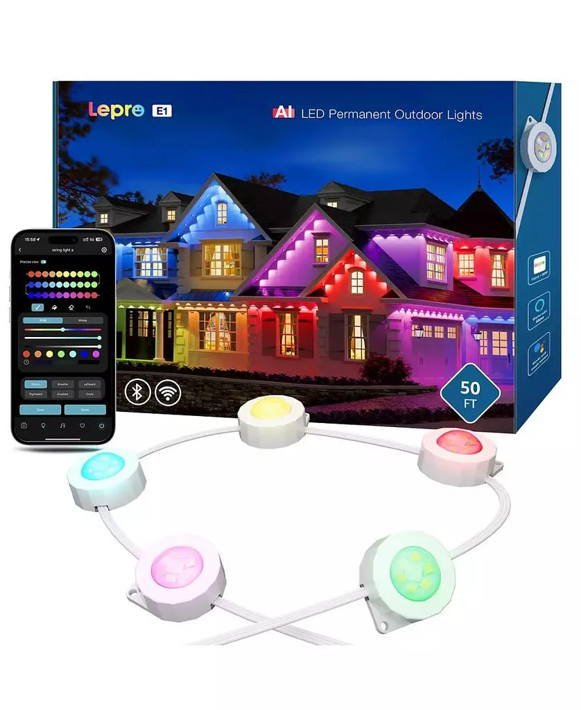 50 Foot 30 Light RGBIC AI Smart APP Control Outdoor String Light – On ...