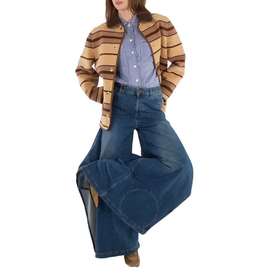 Burberry Ladies Deep Slate Blue Wide-Leg Draped Denim Jeans - Jeans ...