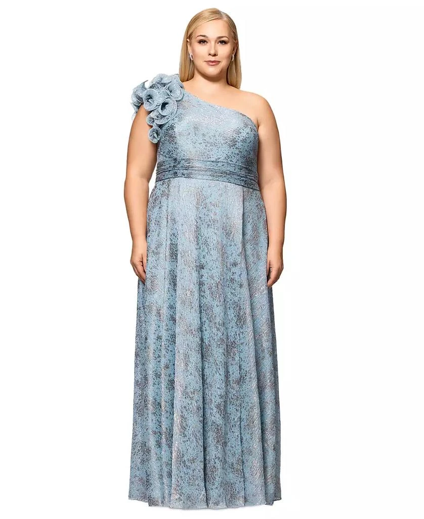 XSCAPE Plus Size Micro-Pleat One-Shoulder Gown - Dresses & Skirts ...